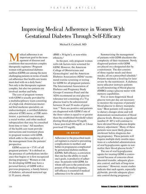 Pdf Improving Medical Adherence In Women With Gestational Diabetes Through Self Efficacy