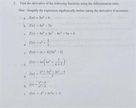 Solved Find The Derivative Of The Following Functions Chegg