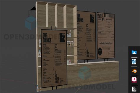Restaurant Display Cabinet Case With Menu Board Free 3d Model 3ds