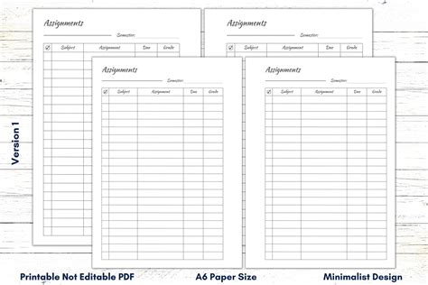 A6 Assignment Tracker Printable Assignment Planner Assignment Tracker