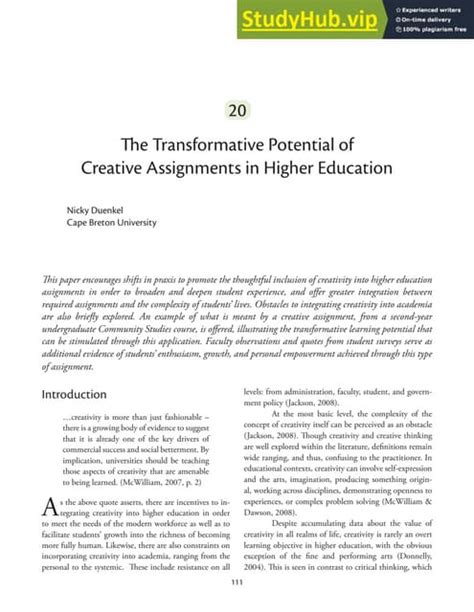 20 The Transformative Potential Of Creative Assignments In Higher Educationpdf