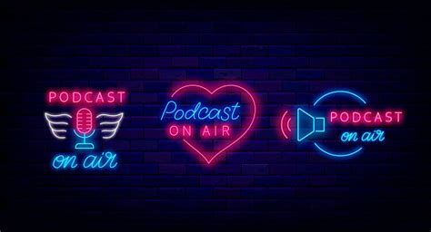 공중 네온 사인 컬렉션에 팟 캐스트 날개가 있는 마이크 아이콘입니다 하트 프레임 온라인 스트리밍 벡터 그림 Live Event에 대한 스톡 벡터 아트 및 기타 이미지