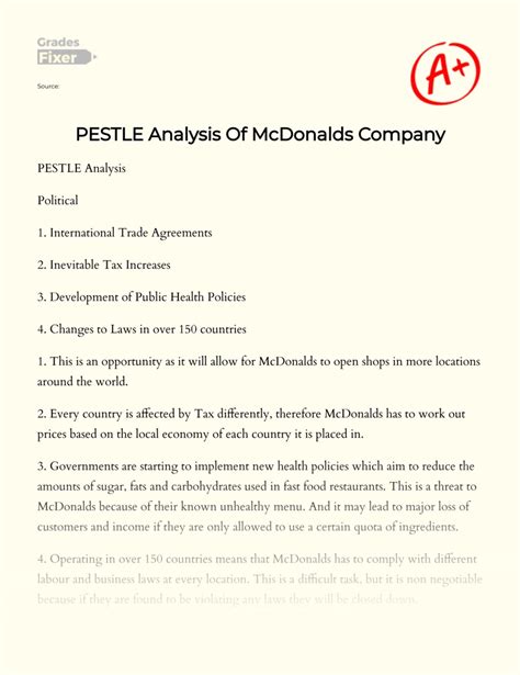 Pestle Analysis Of Mcdonalds Company Essay Example 1354 Words