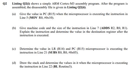 Solved Q2 Listing Q2i Shows A Simple Arm Cortex M3