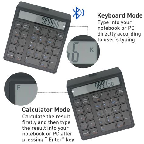 Numeric Keyboard Number Keypad Bluetooth 2 In 1 Wireless Electronic Calculator 12 Digits Lcd