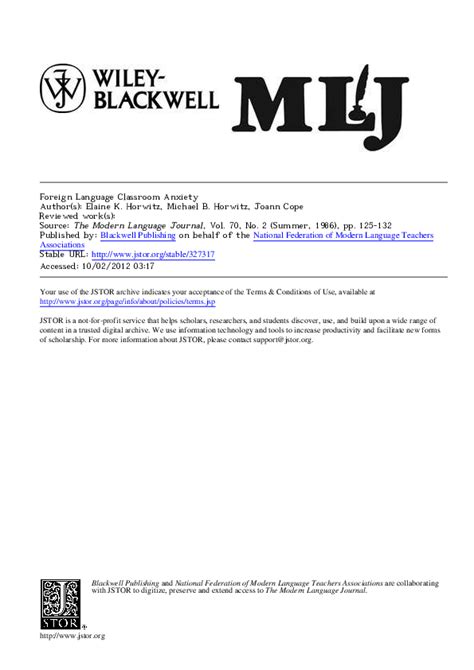 Pdf Foreign Language Classroom Anxiety