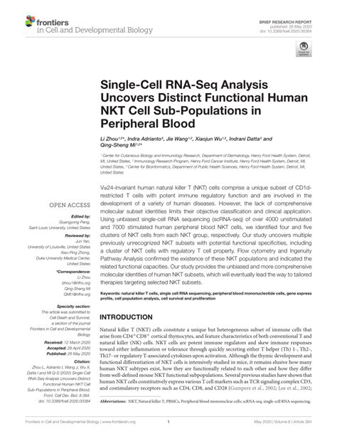 Pdf Single Cell Rna Seq Analysis Uncovers Distinct Functional Human Nkt Cell Sub Populations