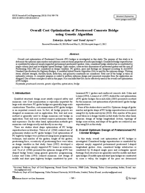 Overall Cost Optimization Of Prestressed Concrete Bridge Using Genetic Algorithm Pdf
