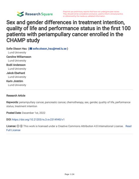 PDF Sex And Gender Differences In Treatment Intention Quality Of Life And Performance Status