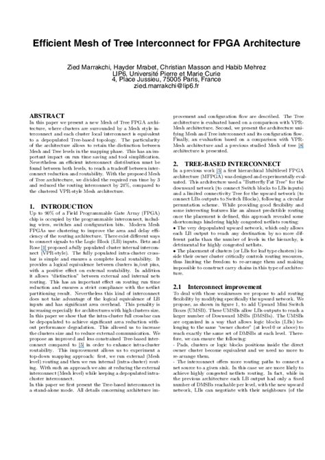 Pdf Efficient Mesh Of Tree Interconnect For Fpga Architecture