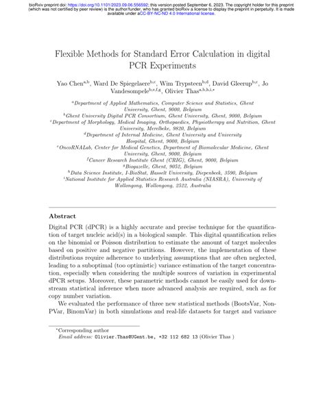 Pdf Flexible Methods For Standard Error Calculation In Digital Pcr
