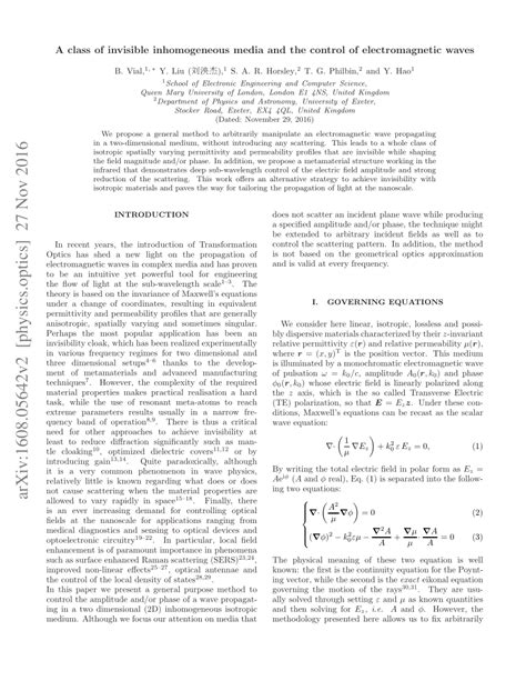 Pdf A Class Of Invisible Inhomogeneous Media And The Control Of