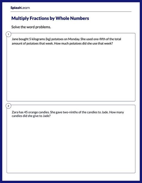 Multiply Fractions By Whole Numbers Word Problems Worksheet