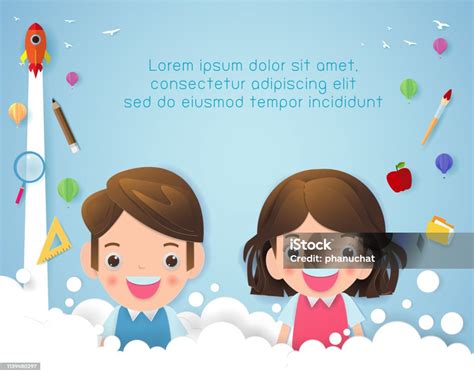 학교 아이 학교 교육 개념 아 이들이 학교에가 서 광고 브로셔 종이 컷 및 공예 스타일에 대 한 배너 서식 파일 등의 종이 예술