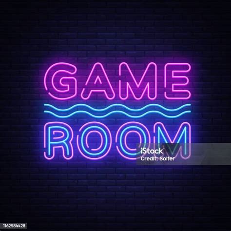 게임 룸 네온 텍스트 벡터입니다 게임 네온 사인 디자인 템플릿 현대 트렌드 디자인 야간 간판 야간 밝은 광고 조명 배너 조명 예술 벡터 일러스트레이션 가정의 방에 대한 스톡