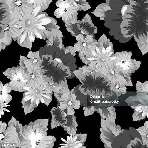 디자인 인사말 카드 인사말 카드 초대 카드 생일 파티 발렌타인의 날 결혼식 검은 배경에 흑백 꽃 완벽 한 패턴입니다 검은색에 대한 스톡 벡터 아트 및 기타 이미지 Istock
