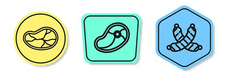 세트 라인 스테이크 고기 스테이크 고기와 교차 소시지 컬러 셰이프입니다 벡터 고기에 대한 스톡 벡터 아트 및 기타 이미지 고기 구이 굽기 Istock