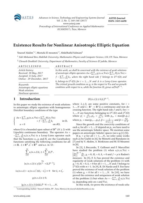 PDF Existence Results For Nonlinear Anisotropic Elliptic Equation