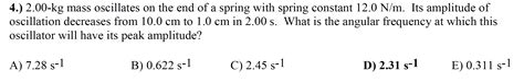 Solved 4 2 00 Kg Mass Oscillates On The End Of A Spring