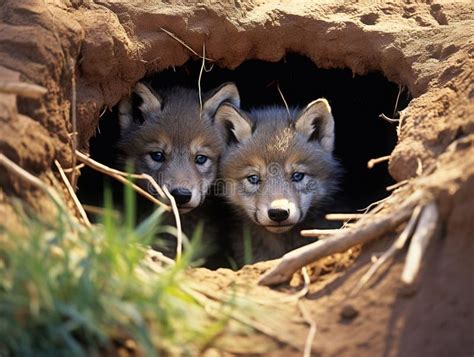 Ai Generated Illustration Wildlife Concept Of Gray Wolf Cubs Stock