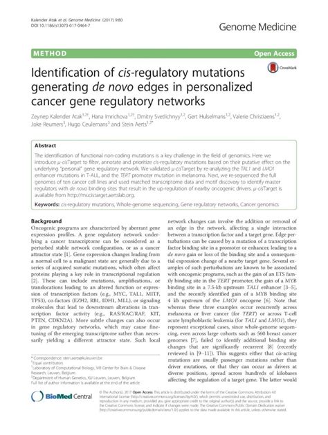 Pdf Method Open Access Identification Of Cis Generating De Novo
