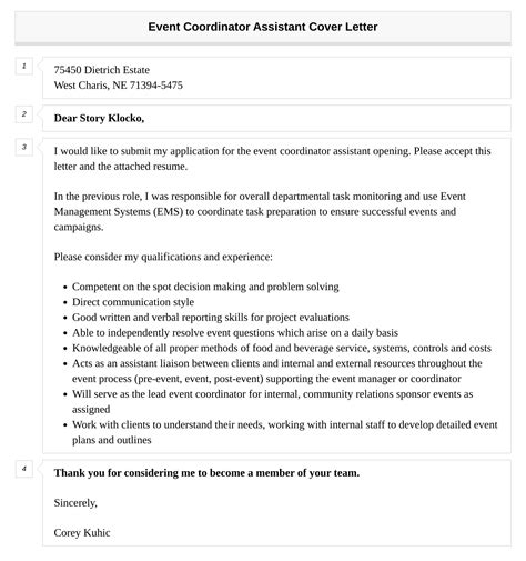 Event Coordinator Assistant Cover Letter Velvet Jobs