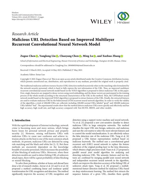 Pdf Malicious Url Detection Based On Improved Multilayer Recurrent