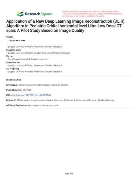 Pdf Application Of A New Deep Learning Image Reconstruction Dlir Algorithm In Pediatric