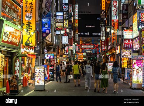View Of Kabukicho Street At Night The Famous Tokyos Red Light District Tokyo Shinjuku Japan