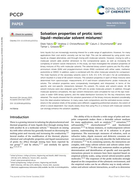 Pdf Solvation Properties Of Protic Ionic Liquid Molecular Solvent Mixtures
