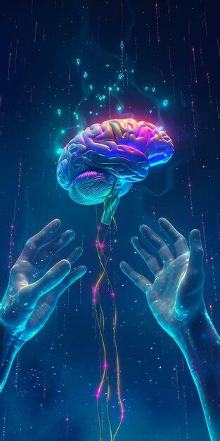 Hands Holding Futuristic Sci Fi Brain Premium Ai Generated Image