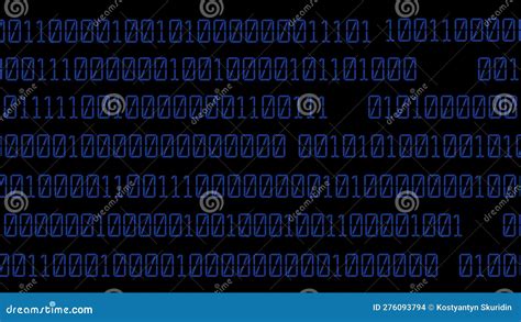Zeros And Ones In Blue Move In Rows On A Black Background Binary