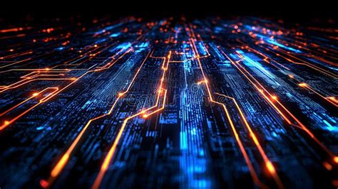 Abstract Digital Circuit With Blue And Orange Lights Stock Illustration Illustration Of Visual
