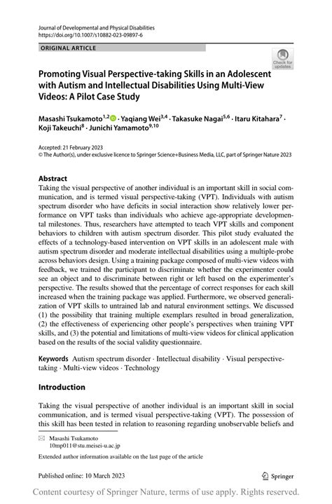 Promoting Visual Perspective Taking Skills In An Adolescent With Autism And Intellectual