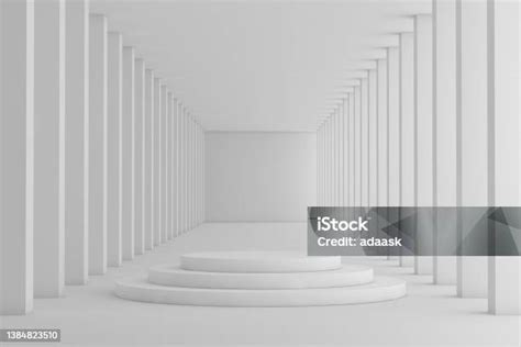 빈 콘크리트 바닥과 벽 배경현대 쇼룸의 추상적 인테리어 디자인 홀 또는 스테이지 3d 일러스트레이션 0명에 대한 스톡 사진 및