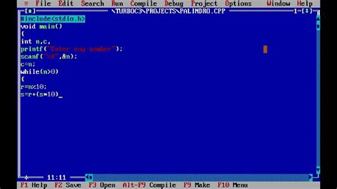 C Program To Print Palindrome Number Or Not Turbo C Youtube