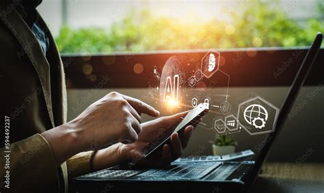 Businessman Touching The Brain Working Of Artificial Intelligence Ai Automation Predictive