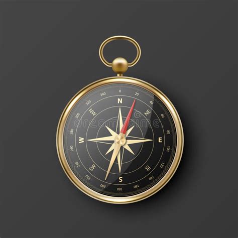Realistic 3d Vector Compass With Gold Metallic Frame Navigation Tool Illustration Vintage Wind