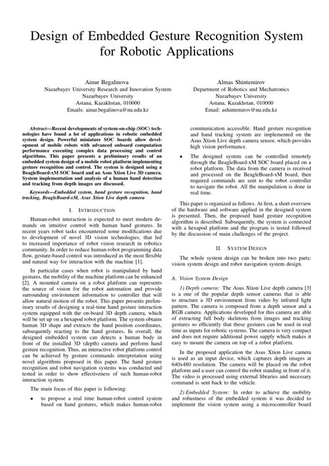 Pdf Design Of Embedded Gesture Recognition System For Robotic