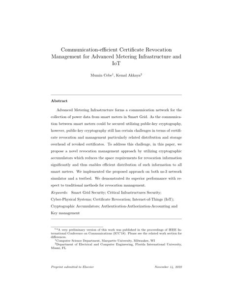 Pdf Communication Efficient Certificate Revocation Management For Advanced Metering