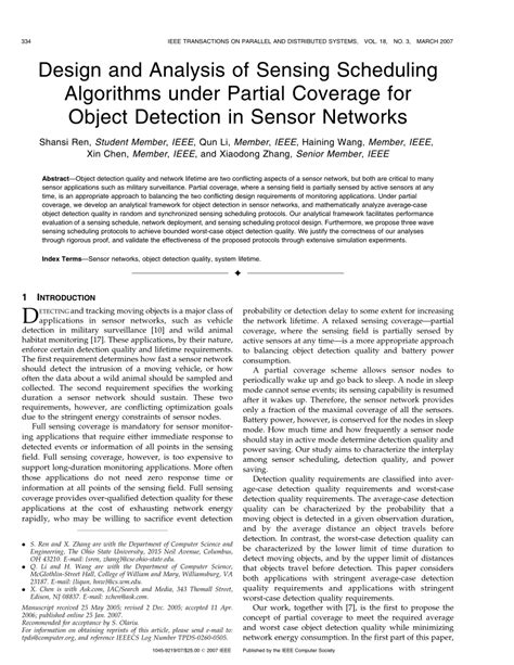 pdf design and analysis of sensing scheduling algorithms under partial coverage for object