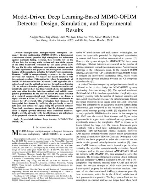 Pdf Model Driven Deep Learning Based Mimo Ofdm Detector Design Simulation And Experimental