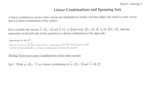 Solved Unit 6 Activity 7 Linear Combinations And Spanning Chegg Com