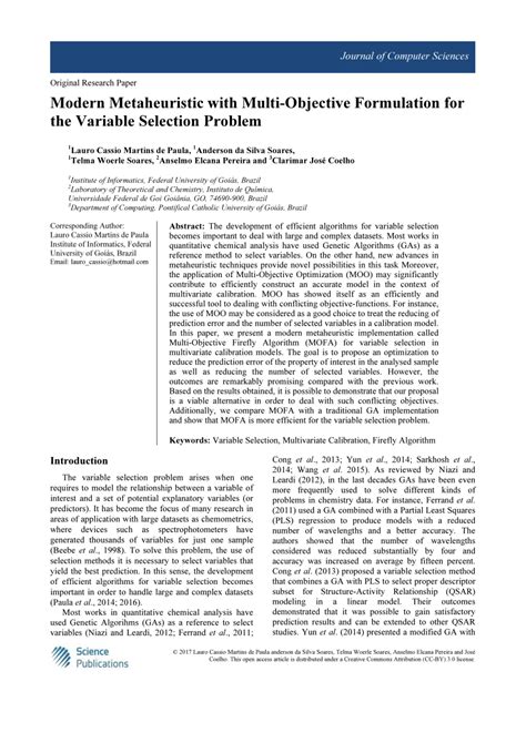 pdf modern metaheuristic with multi objective formulation for the variable selection problem