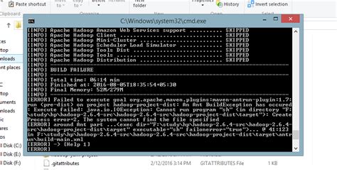 maven cannot run sh file while extracting hadoop files via cmd