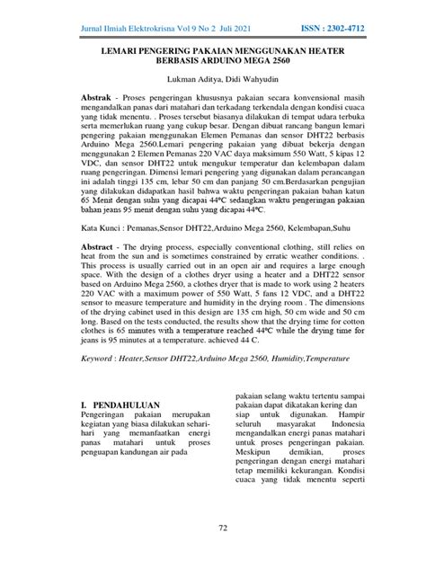 Lemari Pengering Pakaian Menggunakan Heater Berbasis Arduino Mega 2568 Pdf
