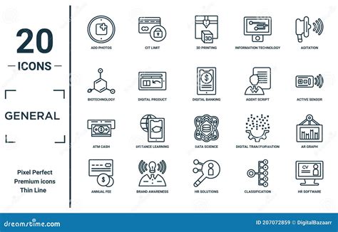 General Linear Icon Set Includes Thin Line Classification Building
