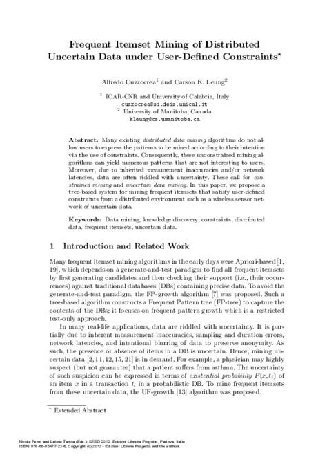 Pdf Frequent Itemset Mining Of Distributed Uncertain Data Under User Defined Constraints