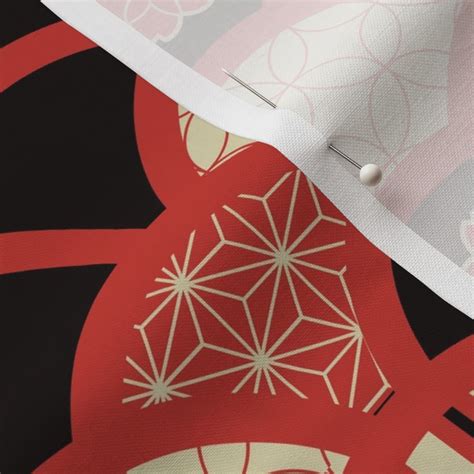 Japanese Waves Pattern In Red And Black Fabric Spoonflower
