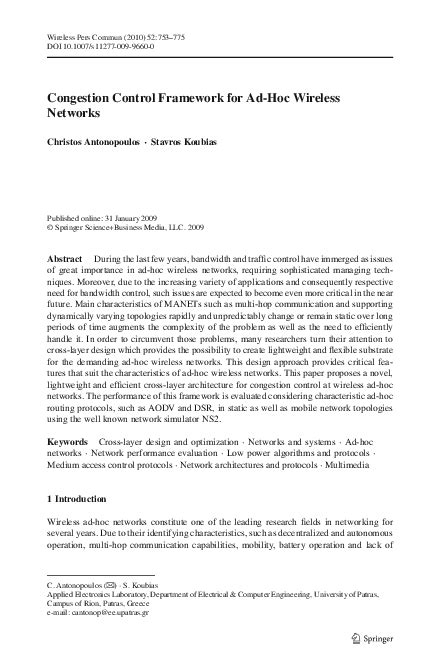 Pdf Congestion Control Framework For Ad Hoc Wireless Networks